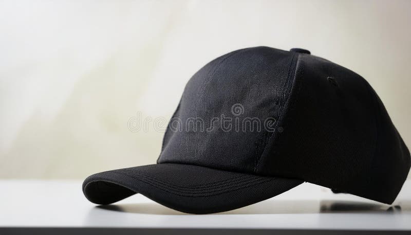 Black Baseball Cap Mock-up, Side View on Table. White Backdrop Stock ...
