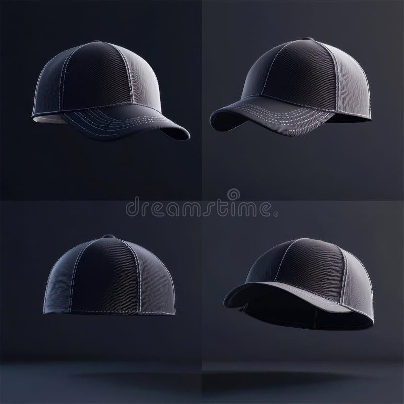 Black Baseball Cap Mockup - Front, Back, Side Views Stock Illustration ...