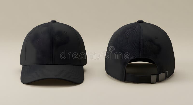 Black Baseball Cap Mockup - Front and Back Views Stock Illustration ...