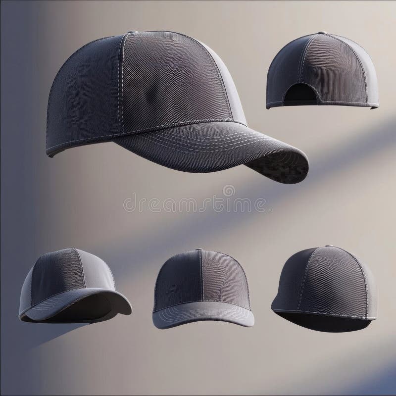 Black Baseball Cap Mockup - Front, Side, and Back Views Stock ...