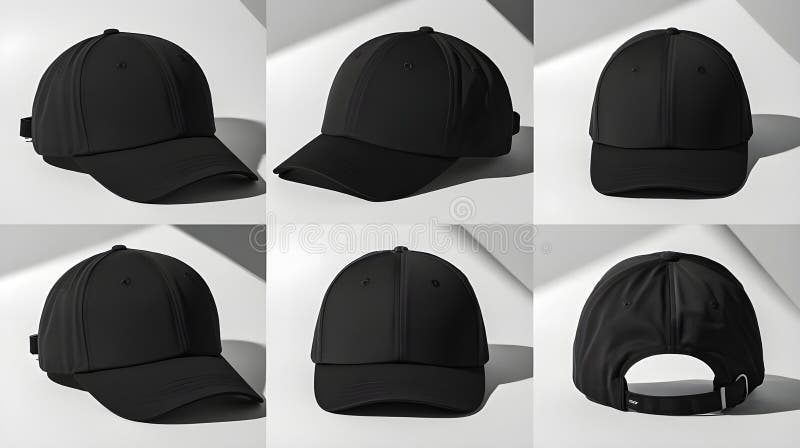 Black Baseball Cap Mockup Front Side and Back Views Stock Illustration ...