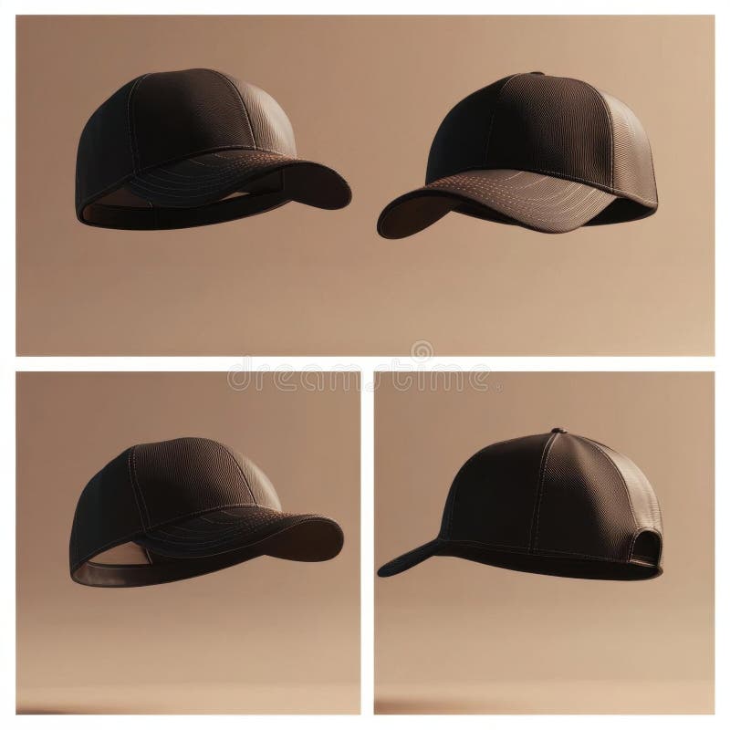 Black Baseball Cap Mockup - 4 Views Stock Illustration - Illustration ...