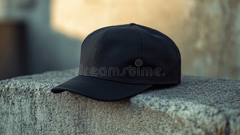 Black Baseball Cap Resting on Stone Ledge with Textured Detail in ...