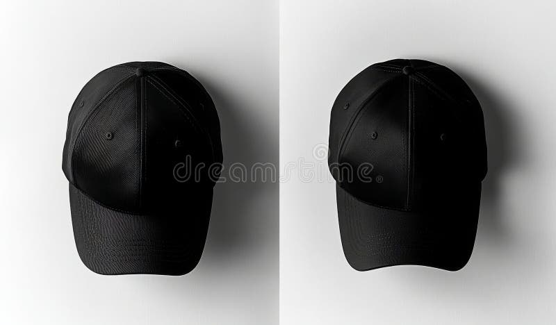 A Black Baseball Cap with Shadow Templates, Front and Side Views ...