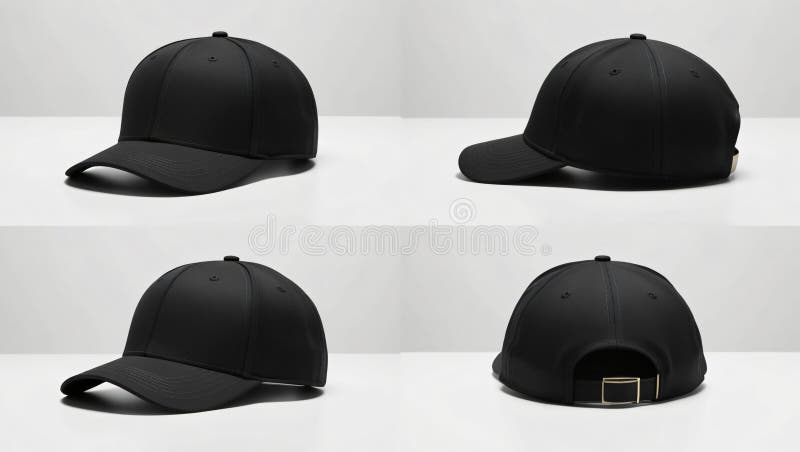 The Black Baseball Cap is Shown from Four Different Angles in this ...