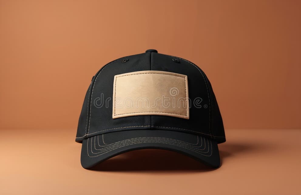 Black Baseball Cap Sits at an Angle on Gray Background with Geometric ...