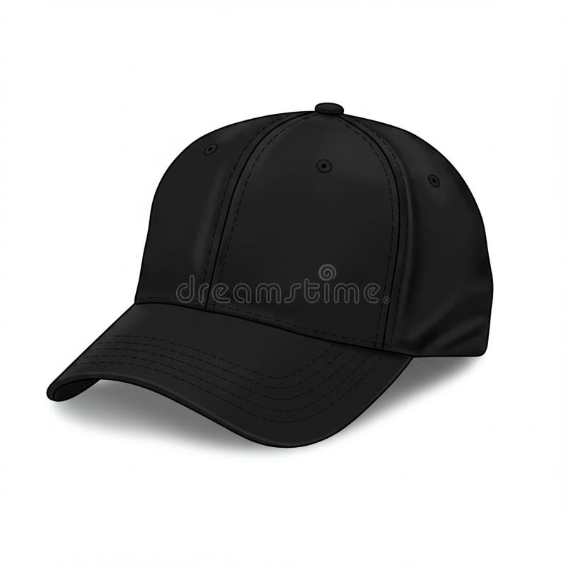 Black Baseball Cap with a Smooth Texture, Structured Panels, and a ...
