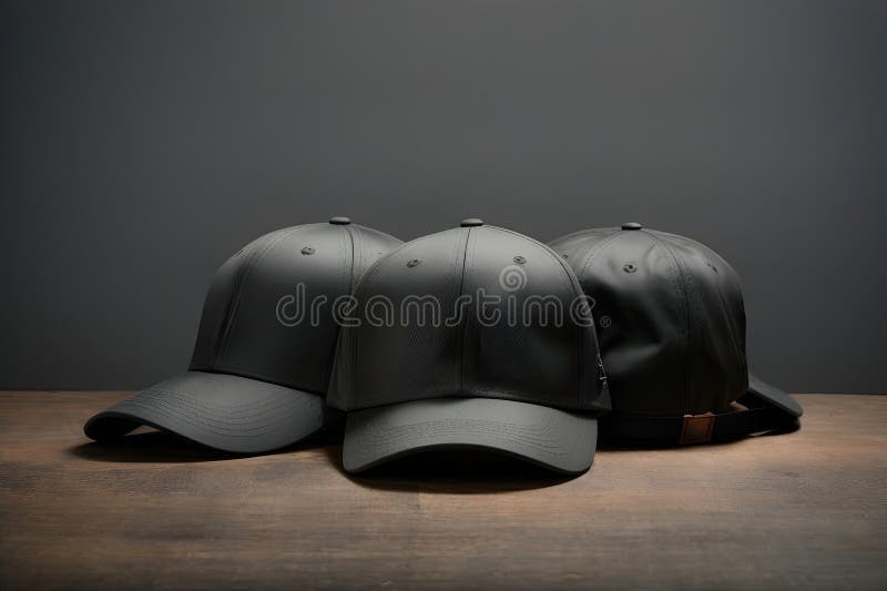 Black Baseball Caps Mockup on a Grey Background Stock Illustration ...