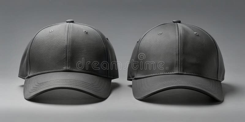 Black Baseball Caps Mockup on a Grey Background Front and Back Side AI ...