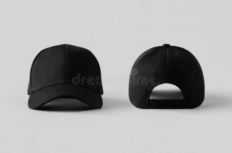 Black Baseball Caps Mockup on a Grey Background, Front and Back Side ...