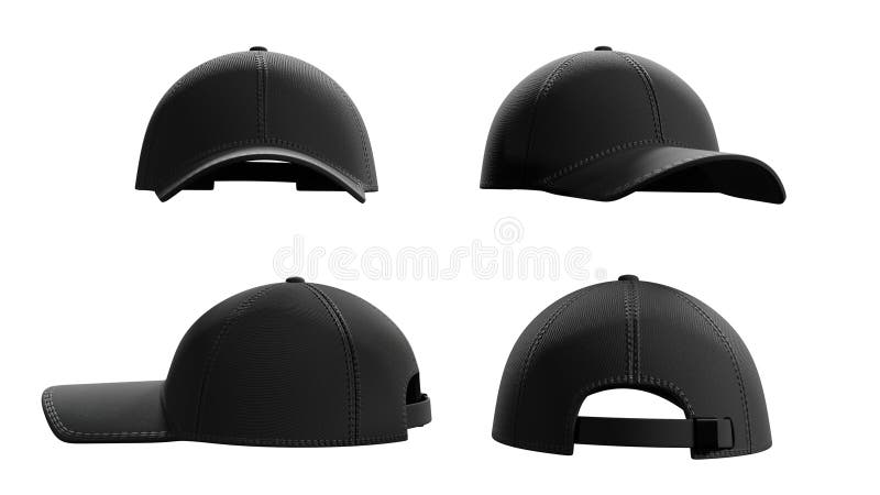 Black Baseball Caps Mockup on a White Background, Clipping Path, Front ...