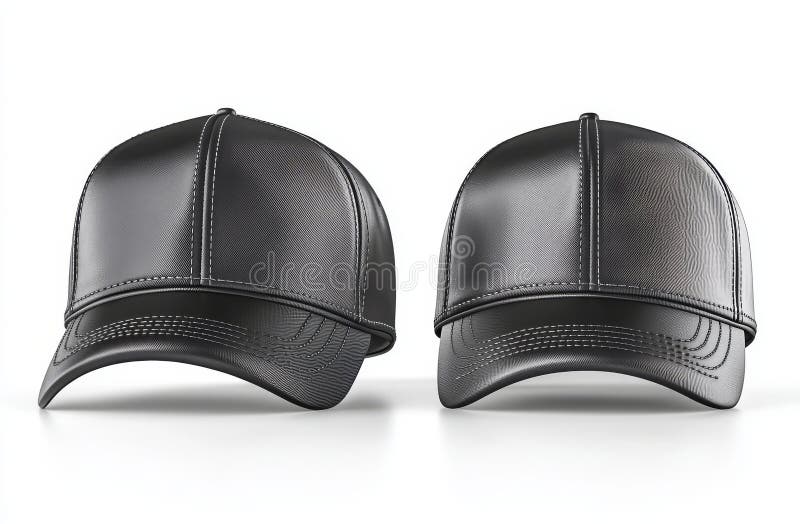 Black Baseball Caps, Viewed from the Front and Back, are Presented in a ...