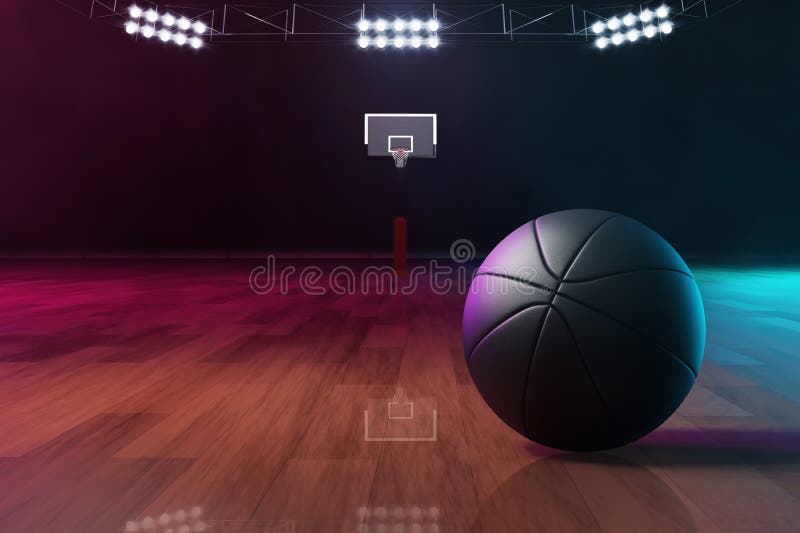 Black Basketball on Empty Court 3d Illustrations Stock Illustration ...