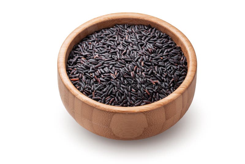Black Basmati Rice in Wooden Bowl Isolated on White Background Stock ...