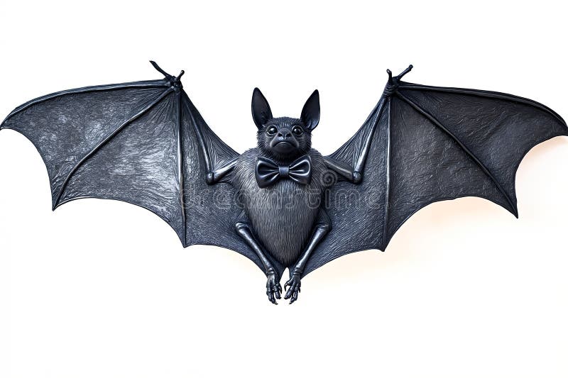 A Black Bat with a Bow Tie Hanging from Its Wings Stock Illustration ...