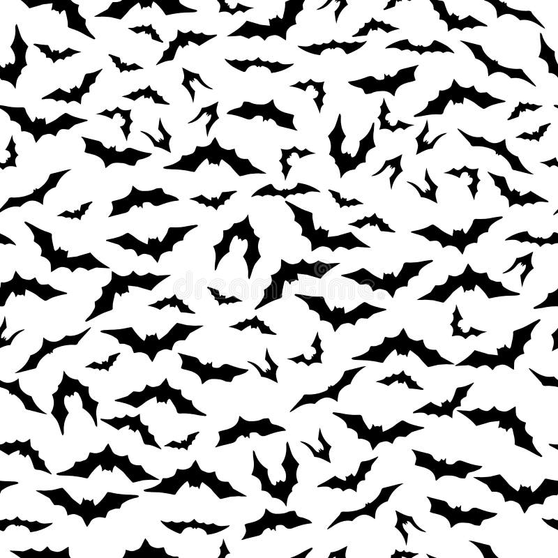 Black Bat Seamless Pattern on White Background Stock Vector ...
