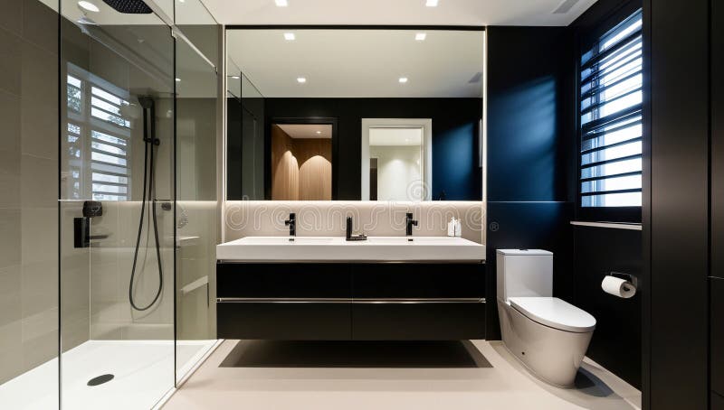 Black Bathroom Model, Modern Style Stock Illustration - Illustration of ...