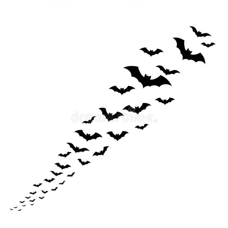 Black Bats Flying in White Background Stock Illustration - Illustration ...