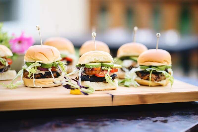 Black Bean Burger Sliders on a Party Tray Stock Image - Image of finger ...