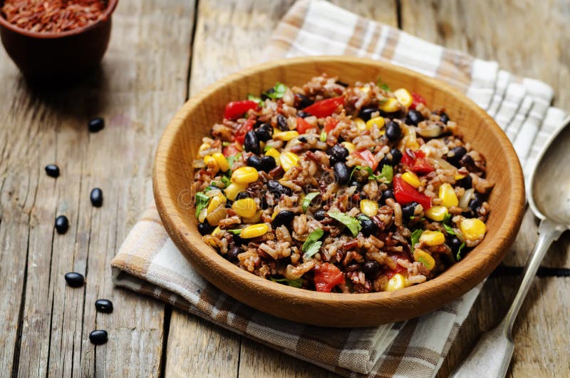 Black Beans Corn White and Red Rice Stock Image - Image of healthy ...