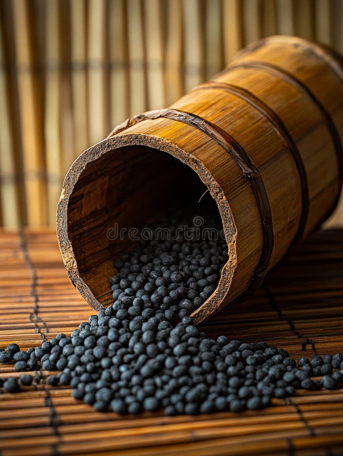 Black Beans Spilling from a Bamboo Basket Stock Photo - Image of rustic ...