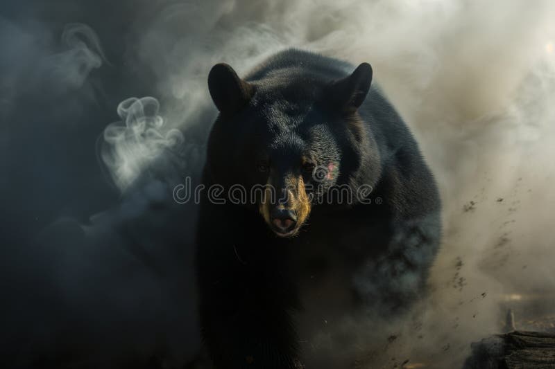 Bear Fleeing Burning Forest, Running from the Flames Stock Image ...