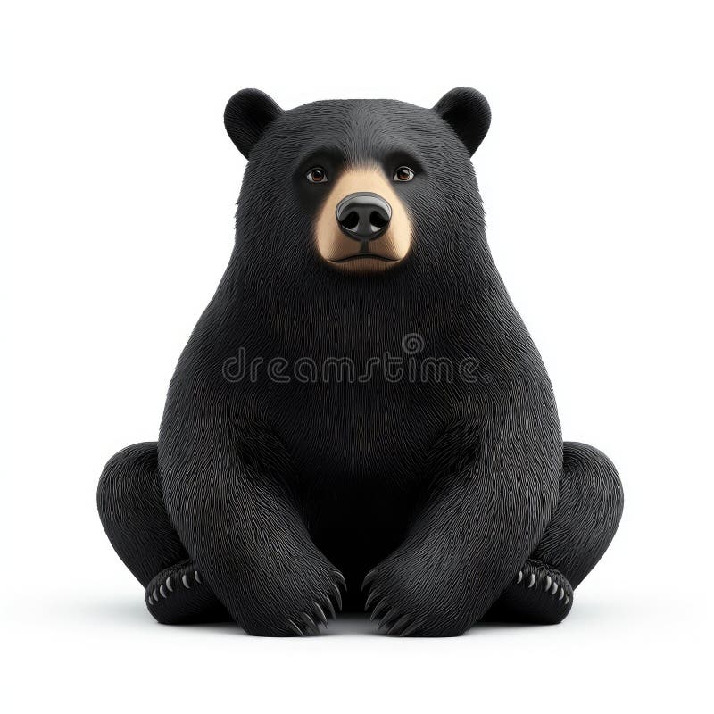 Cute Black Bear Sitting, 3D Render Illustration Stock Illustration - Illustration of render ...