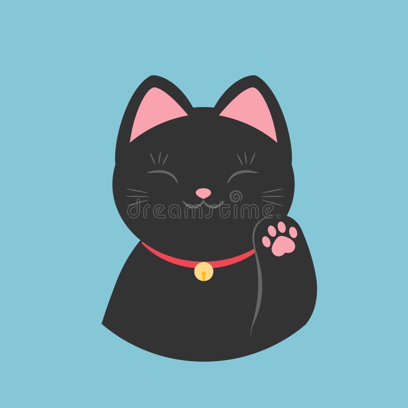 Black Beckoning Cat Maneki Neko Icon. Wealth and Talisman Stock Vector ...