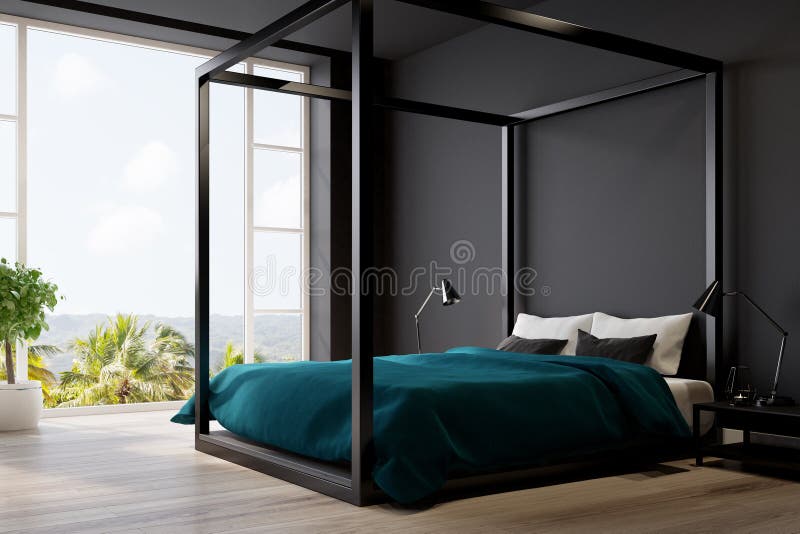 Black Bedroom Interior, Tree, Side View Stock Illustration ...