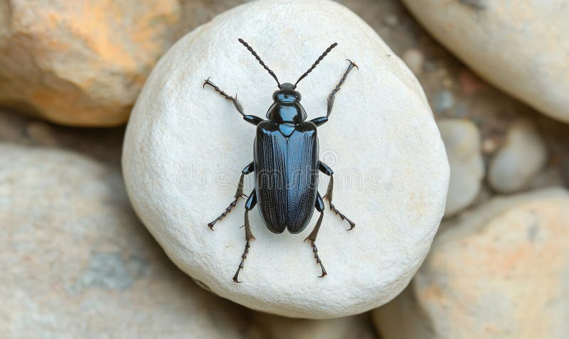 Black Beetle Resting on Smooth Stone Surface in Natural Environment ...
