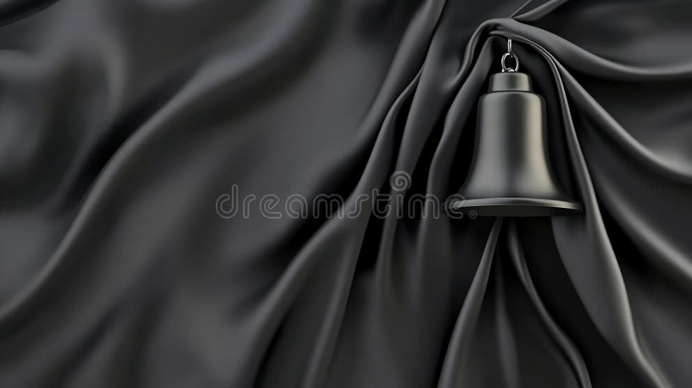 Black Bell on Dark Silk Fabric, Elegant Backdrop, Announcement Stock ...