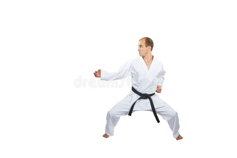 With a Black Belt, an Adult Athlete Makes a Punch Arm Stock Image ...
