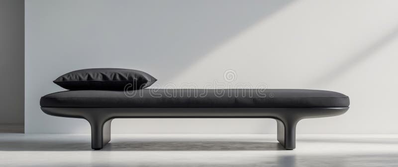 A Black Bench with a Black Cushion on it Stock Photo - Image of bench ...