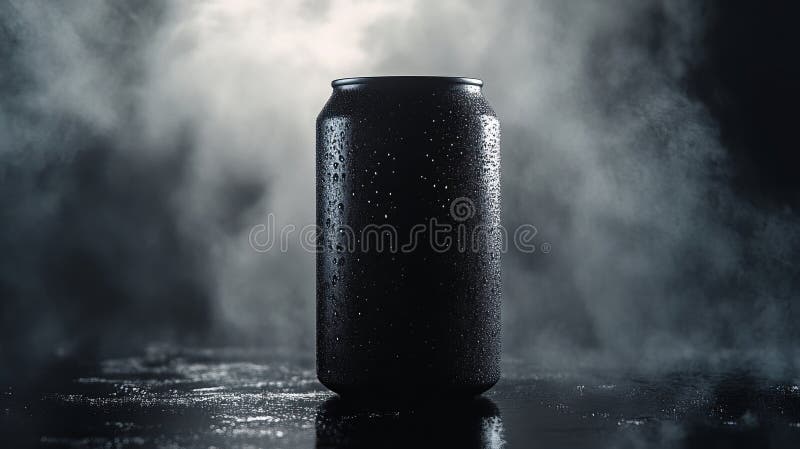 Black Beverage Can with Water Droplets on Moody Background Stock Image ...
