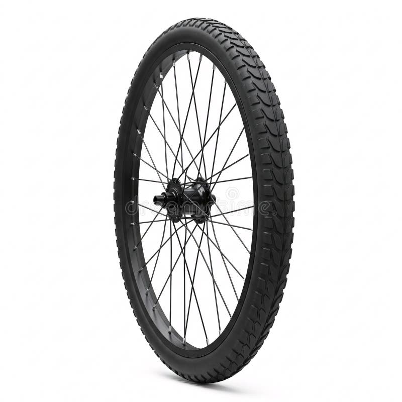 Black Bicycle Wheel with Tire and Spokes Isolated on White Background ...