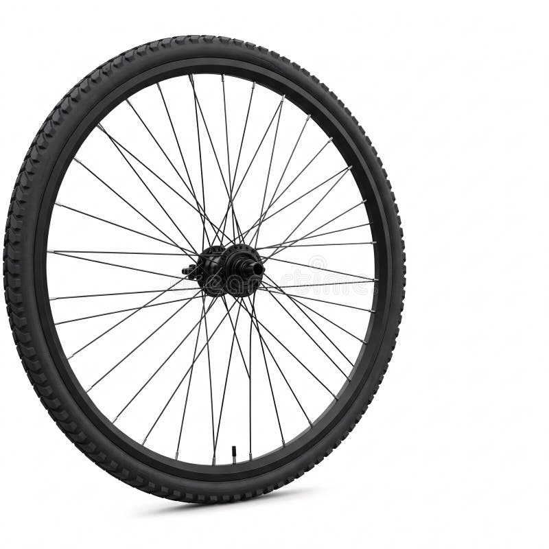 Black Bicycle Wheel with Tire and Spokes Isolated on White Background ...