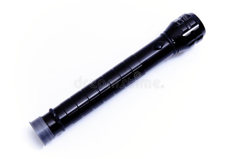 Black Big LED Flashlight Photographer on a White Background. Stock ...