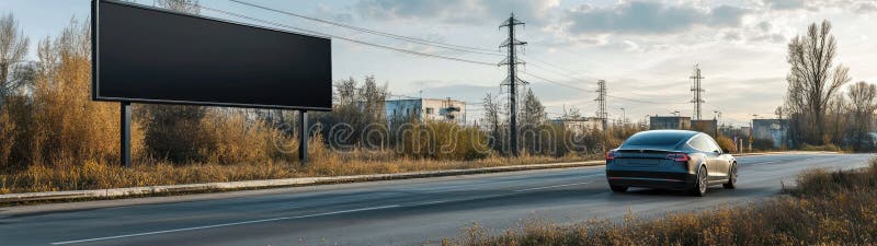 A Black Billboard Stands beside a Road with a Car Driving Past it ...