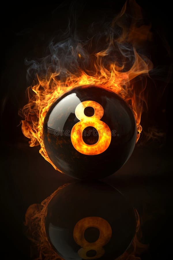 A Black Billiard Ball with the Number Eight and Flames Engulfing it ...