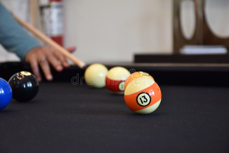 Black Billiard Table, Playing Snooker Pool 8ball - Close-up Shot of a ...