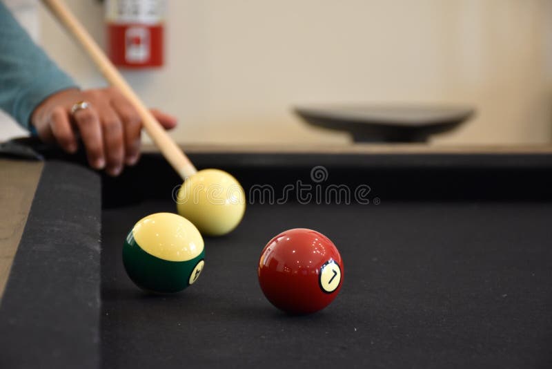 Black Billiard Table, Playing Snooker Pool 8ball - Close-up Shot of a ...