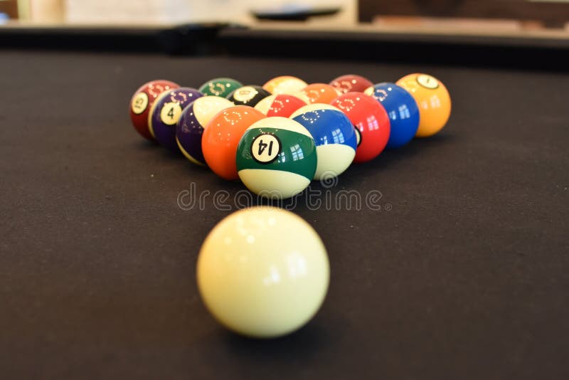 Black Billiard Table, Playing Snooker Pool 8ball - Close-up Shot of a ...