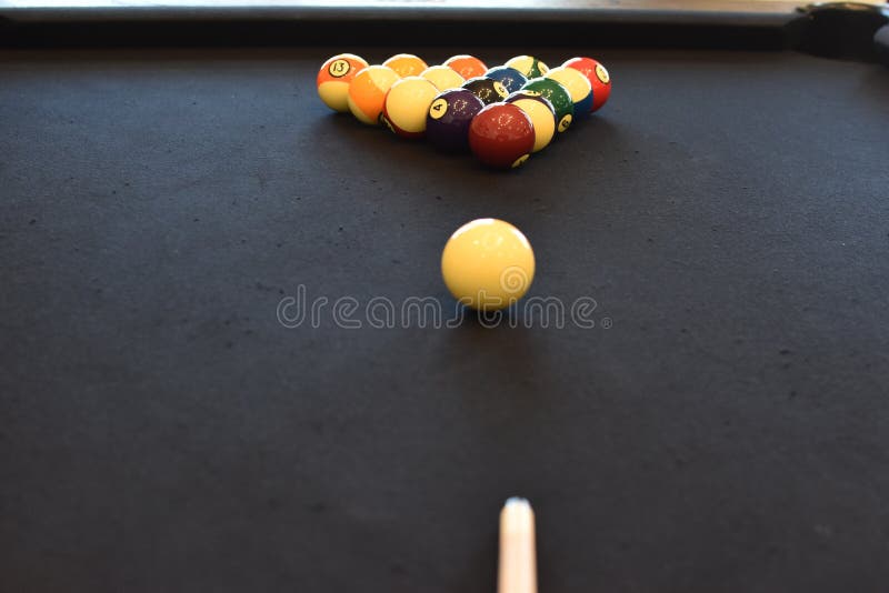 Black Billiard Table, Playing Snooker Pool 8ball - Close-up Shot of a ...