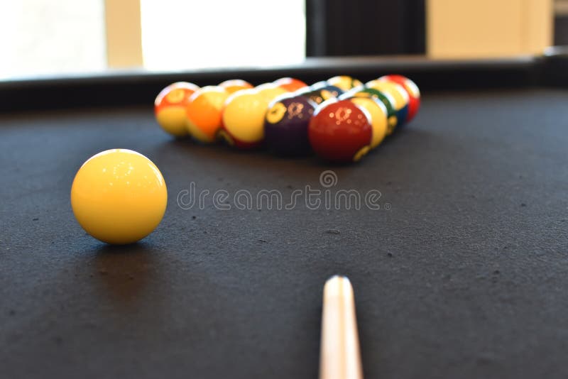 Black Billiard Table, Playing Snooker Pool 8ball - Close-up Shot of a ...