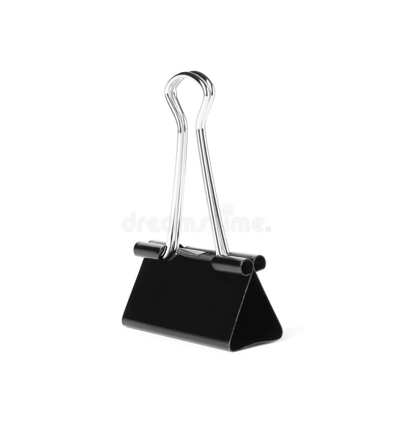 Black Binder Clip on White. Stationery Stock Photo - Image of metal ...