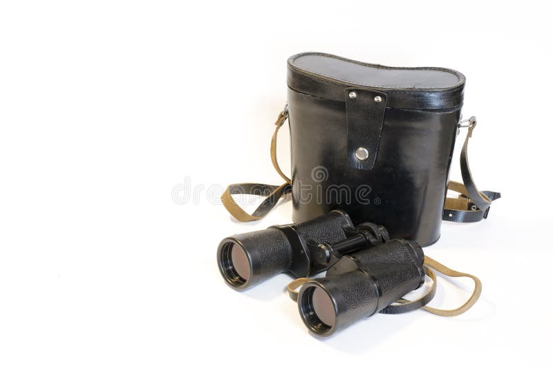 Black Binocular Isolated on a White Background, Side View. Equipment ...