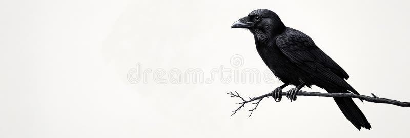 Black Bird on Branch Against Light Background a Striking Image of a ...