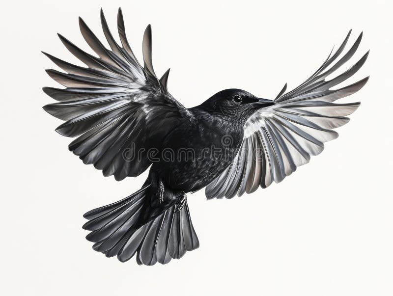 Black Bird in Flight Against White Background Stock Illustration ...