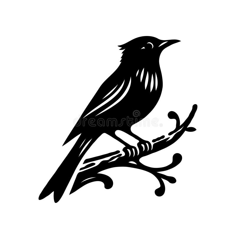 A Black Bird on a Log Silhouette Vector Design on a White Background ...