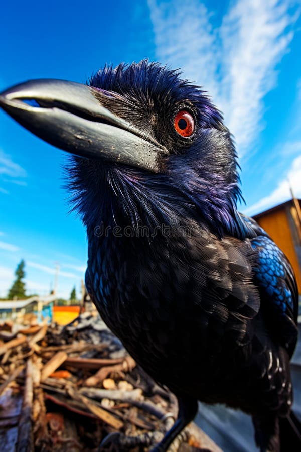 Black Bird with Red Eye and Long Beak. Generative AI Stock Photo ...